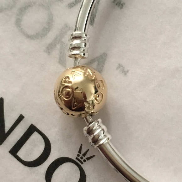 Pandora | Jewelry | Pandora Sterling Silver W 4k Gold Clasp Bangle ...